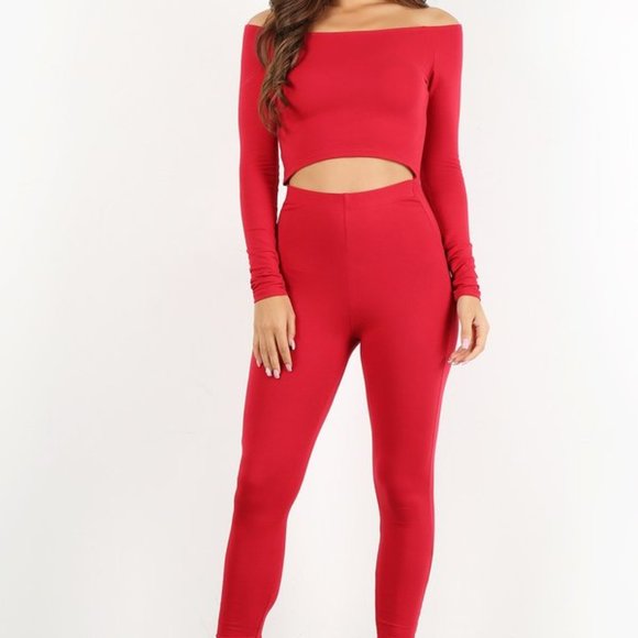 L.A. Apparel Store | Pants & Jumpsuits | New Red Long Sleeve Off The ...